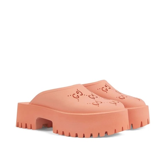 Gucci | Shoes | Gucci Gg Elea Logo Rubber Perforated Platform Peachy ...